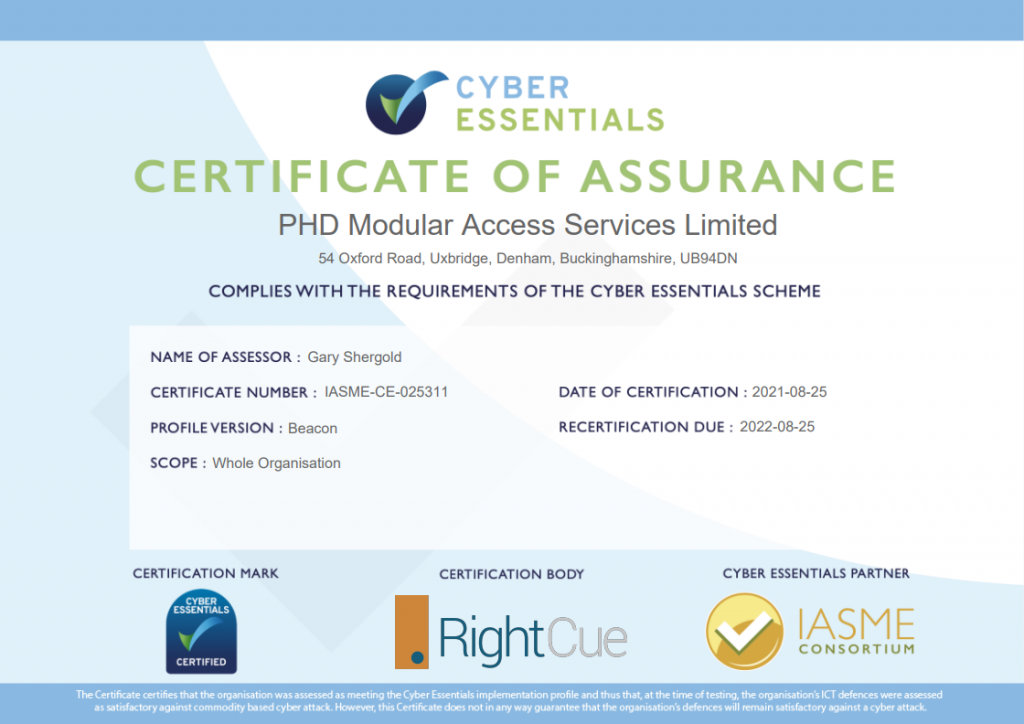 Cyber Essentials | PHD Modular Access